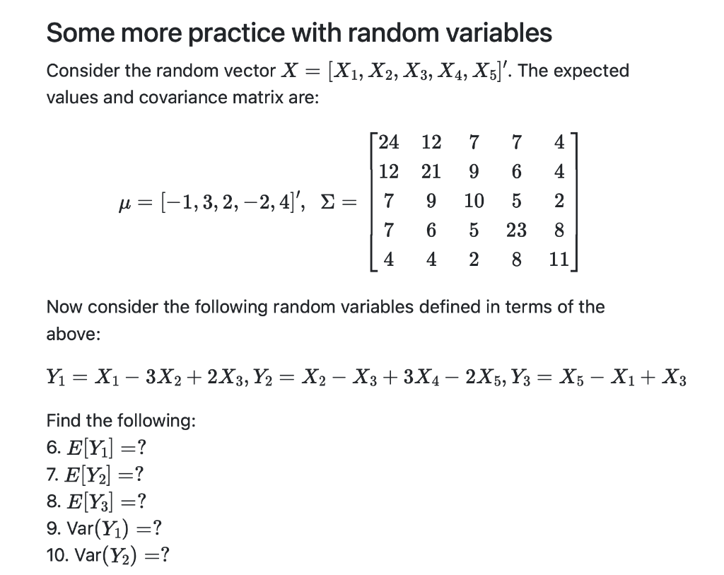Solved Some more practice with random variables Consider the | Chegg.com