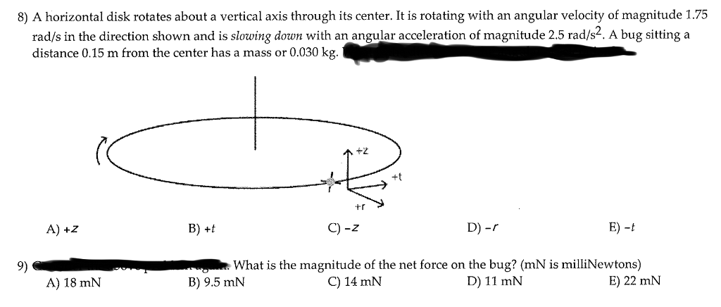Solved 8) A horizontal disk rotates about a vertical axis | Chegg.com