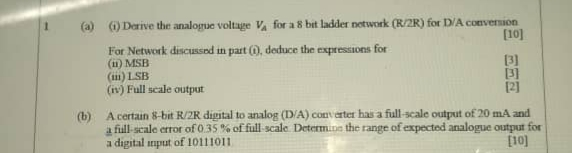 Solved tuge Va for a 8 bit ladder notwork (R2R) for D/A | Chegg.com
