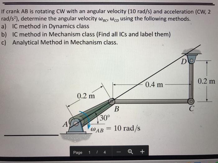 Solved If crank AB is rotating CW with an angular velocity | Chegg.com
