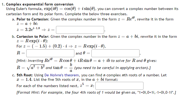 Solved 1. Complex exponential form conversion Using Euler's | Chegg.com