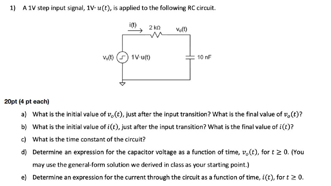 Solved 1) A 1V step input signal, 1V. u(t), is applied to | Chegg.com