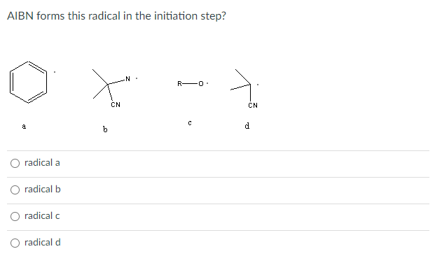 Solved AIBN forms this radical in the initiation step? X Х | Chegg.com