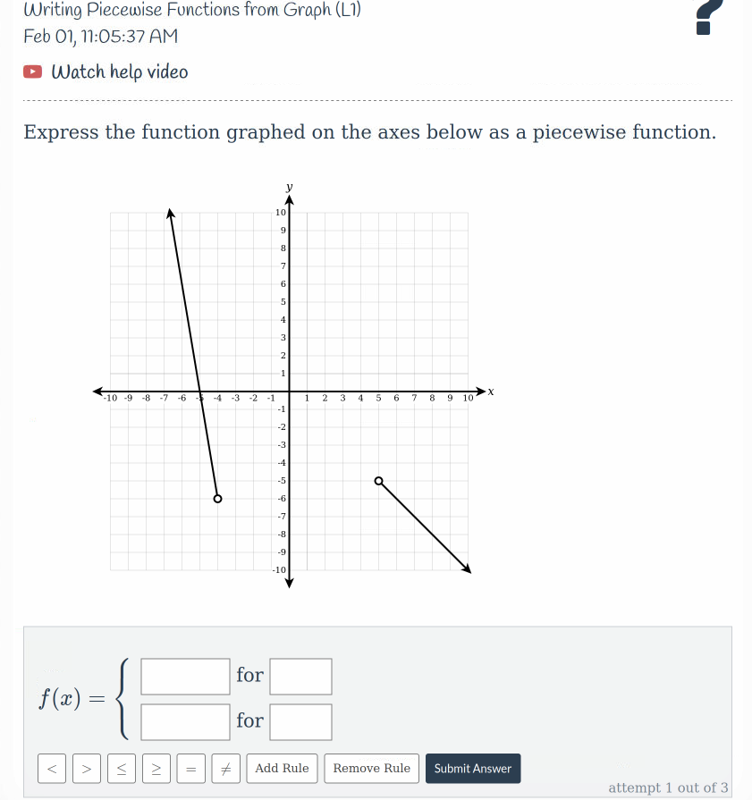 Solved Writing Piecewise Functions From Graph L1 Feb 01