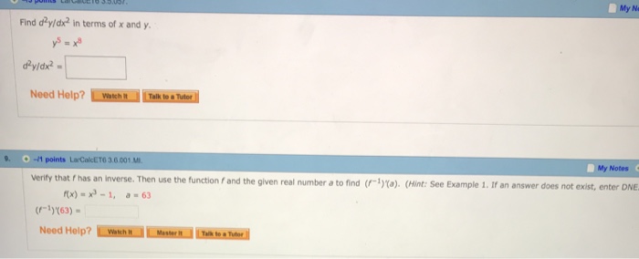 Solved My Ne Find d2y/dx2 in terms of x and y. Need Help? | Chegg.com