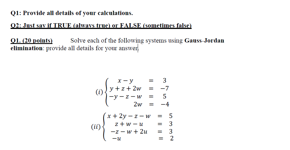 Solved Q1: Provide all details of your calculations.O2: Just | Chegg.com