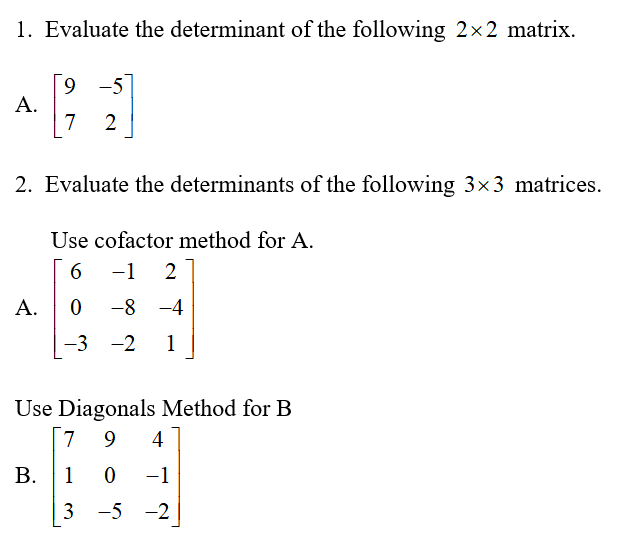 Solved 1 Evaluate The Determinant Of The Following 2 X 2 