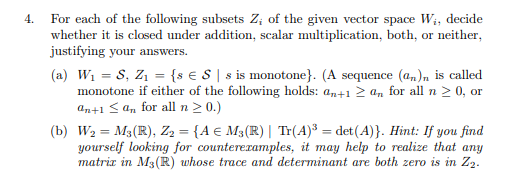 Solved For each of the following subsets Z; of the given | Chegg.com