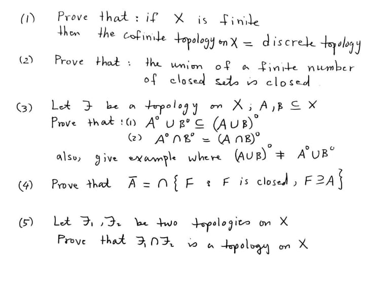 Solved (1) Prove that if X is finite then the cofinite | Chegg.com
