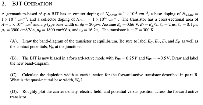 Solved (A). Calculate the new quasi-neutral base width, WB, | Chegg.com