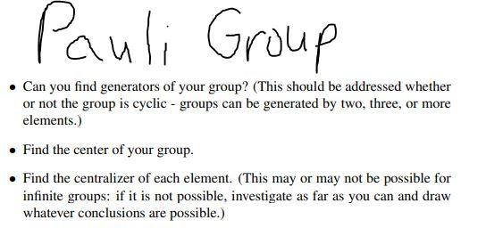 Pauli Group • Can you find generators of your group? | Chegg.com