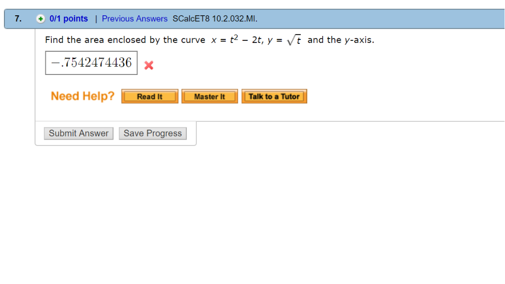 Solved 7. 0/1 points I Previous Answers SCalcET8 10.2.032.MI | Chegg.com