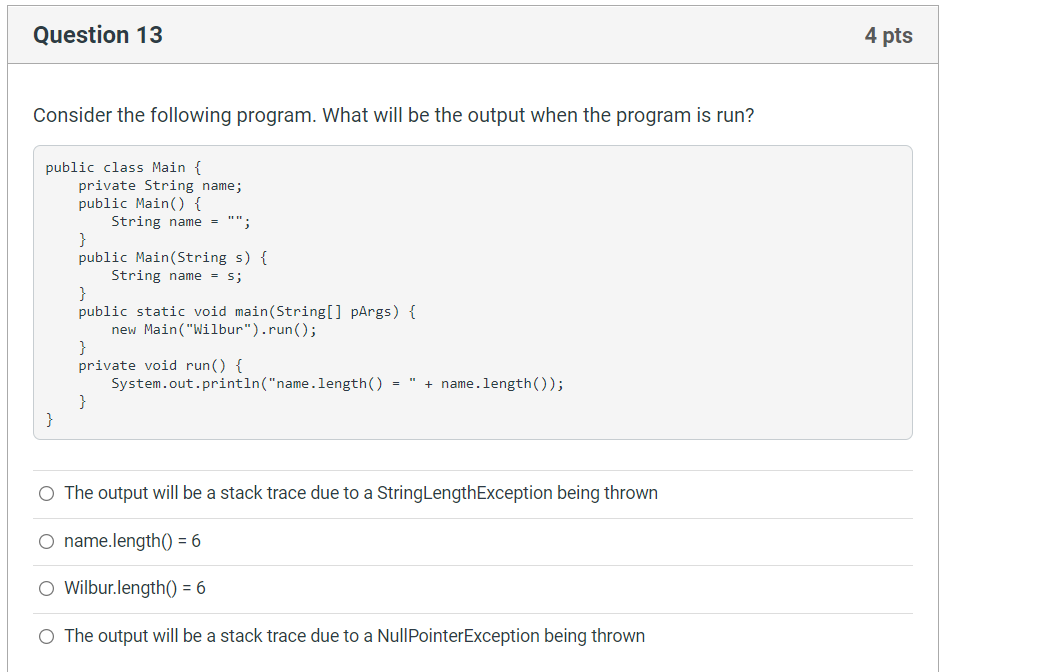 Solved Question 13 4 pts Consider the following program. | Chegg.com