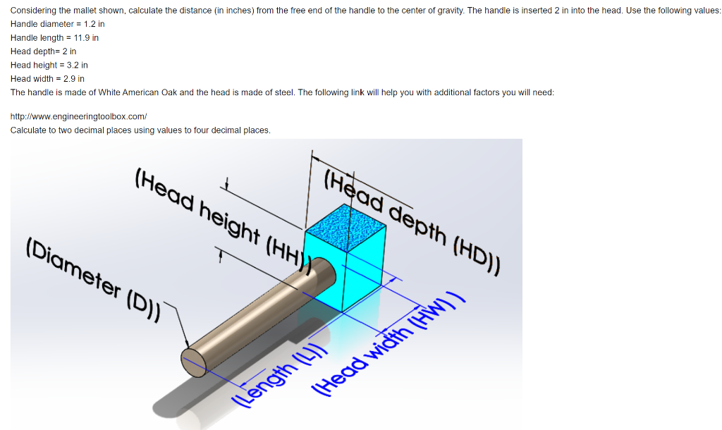 Solved Considering the mallet shown, calculate the distance | Chegg.com