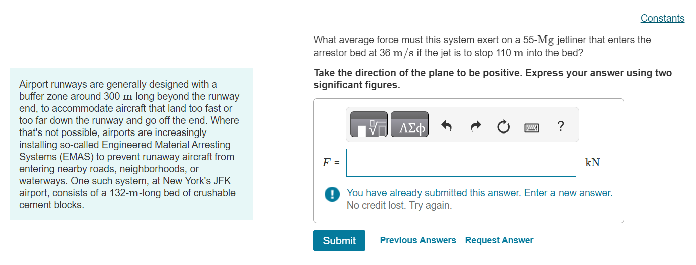Solved What average force must this system exert on a 55−Mg | Chegg.com
