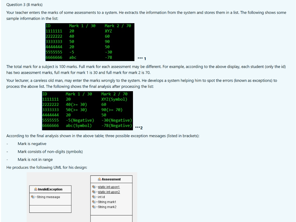 Solved Question 3 (8 marks) Your teacher enters the marks of | Chegg.com