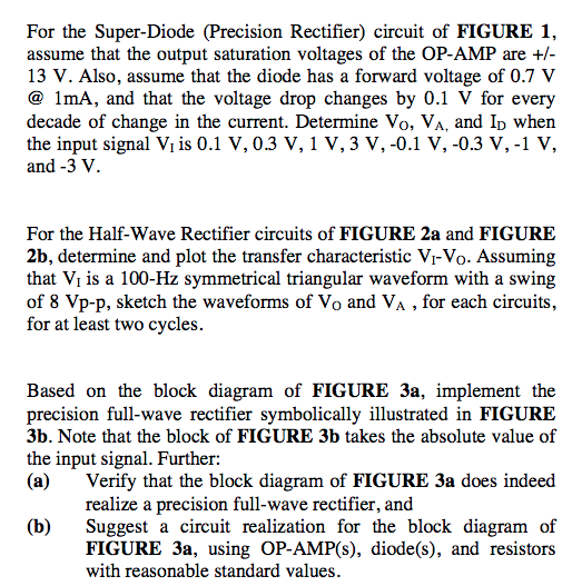 Solved For the Super-Diode (Precision Rectifier) circuit of | Chegg.com