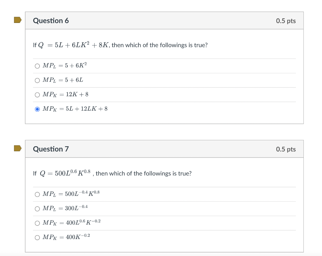 Solved If Q=5L+6LK2+8K, then which of the followings is true | Chegg.com