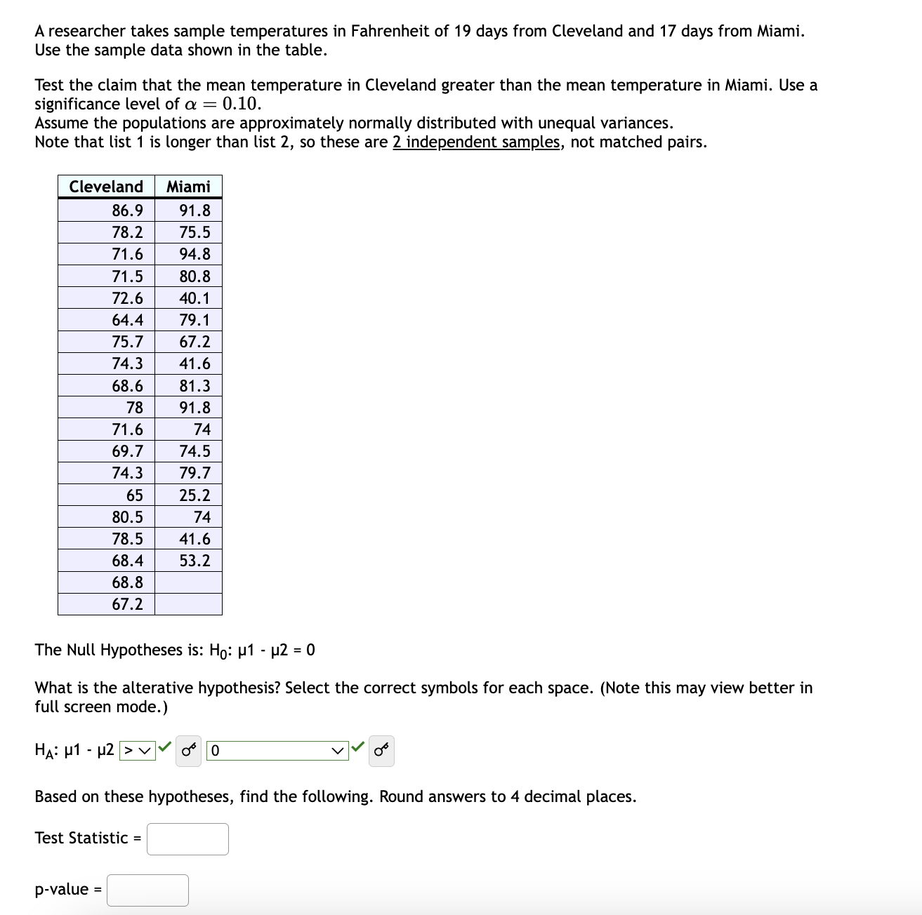 Solved A researcher takes sample temperatures in Fahrenheit | Chegg.com