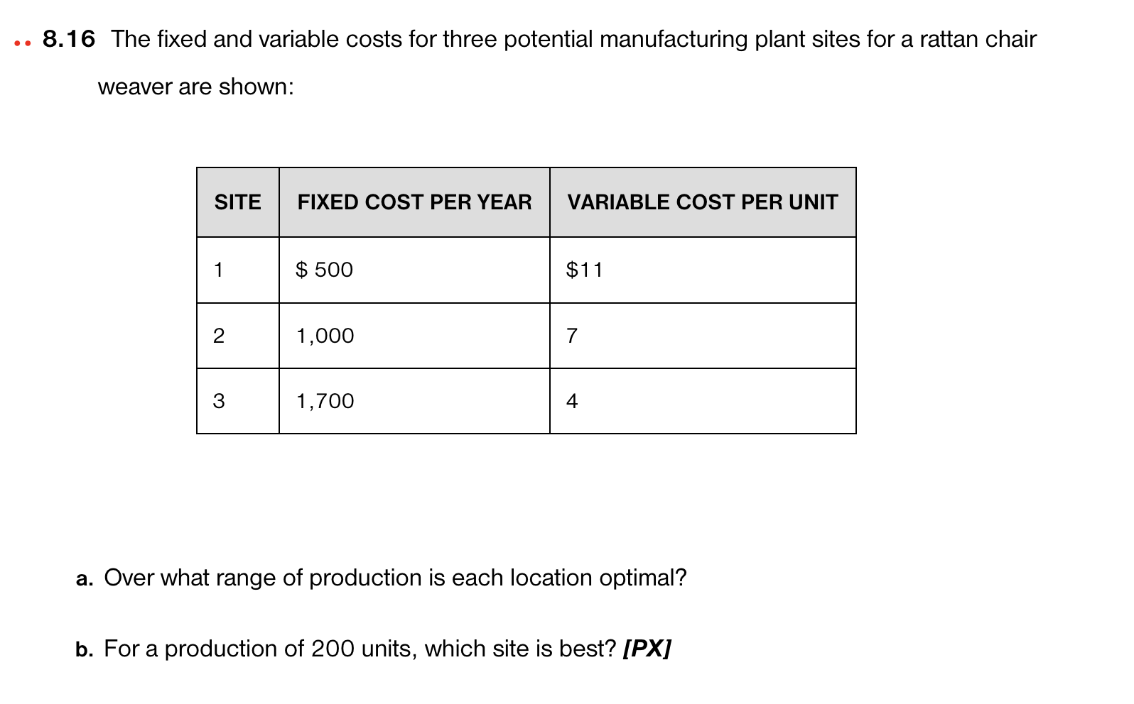 Solved - 8.16 The fixed and variable costs for three | Chegg.com