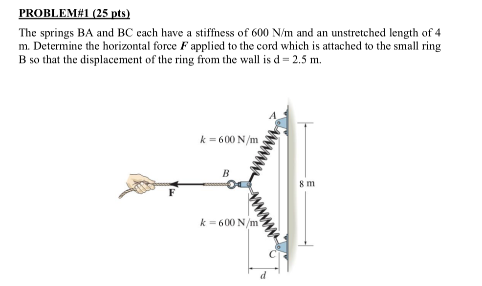 Solved PROBLEM#1 (25 pts) The springs BA and BC each have a | Chegg.com