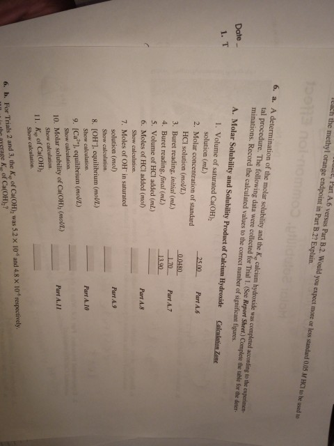 Experimental Procedure, Part A.6 versus Part B.2. | Chegg.com