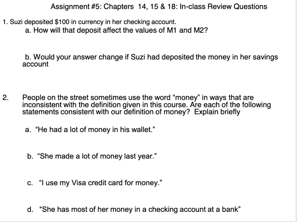 Solved Assignment #5: Chapters 14, 15 & 18: In-class Review | Chegg.com