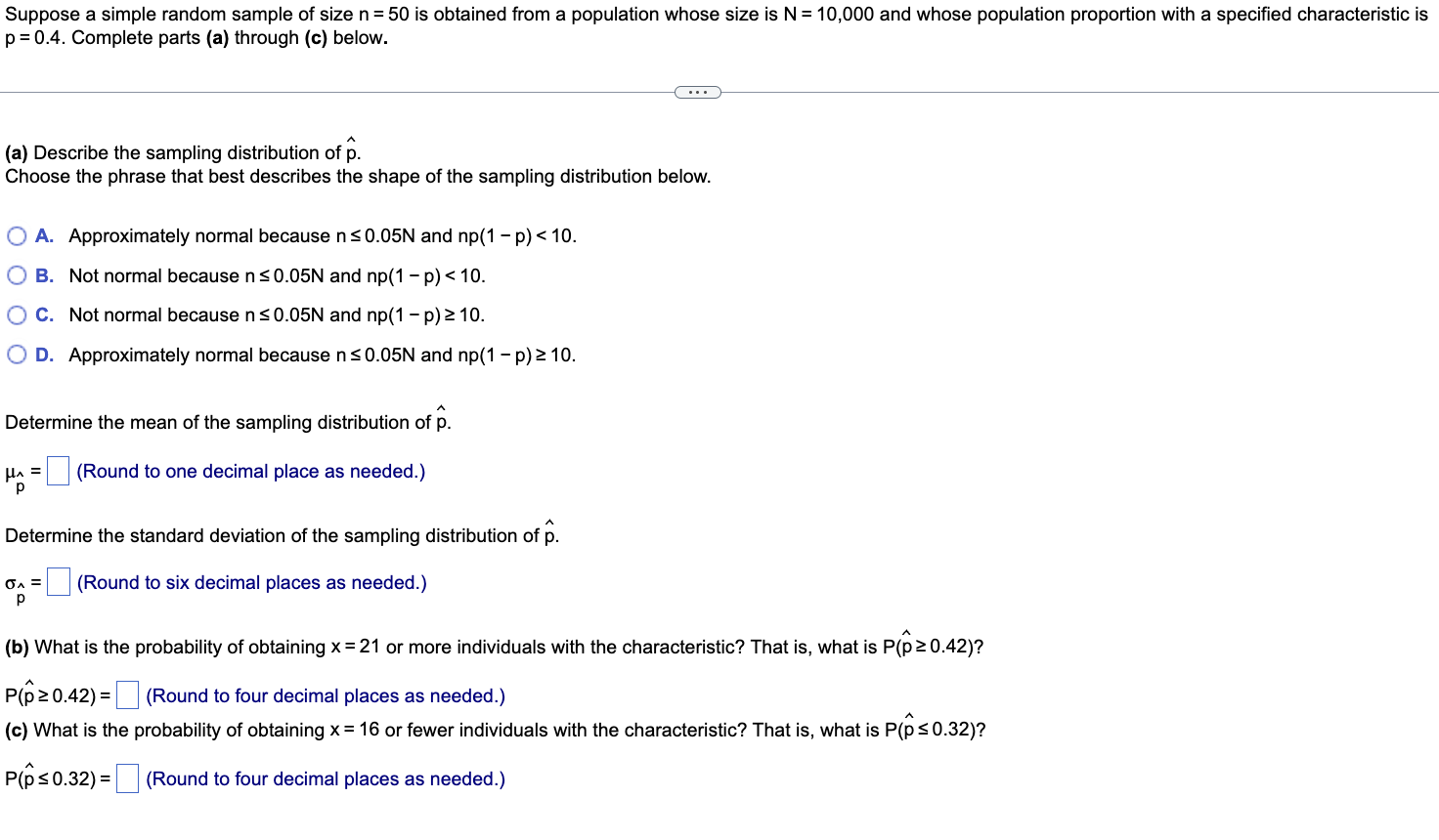 Solved Suppose a simple random sample of size n=50 is | Chegg.com