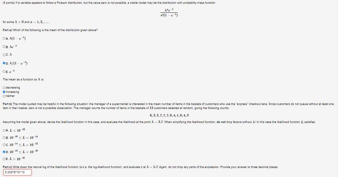 Solved (5 points) If a variable appears to follow a Poisson | Chegg.com