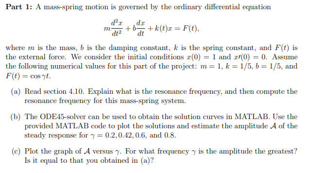 Solved Part 1: A mass-spring motion is governed by the | Chegg.com