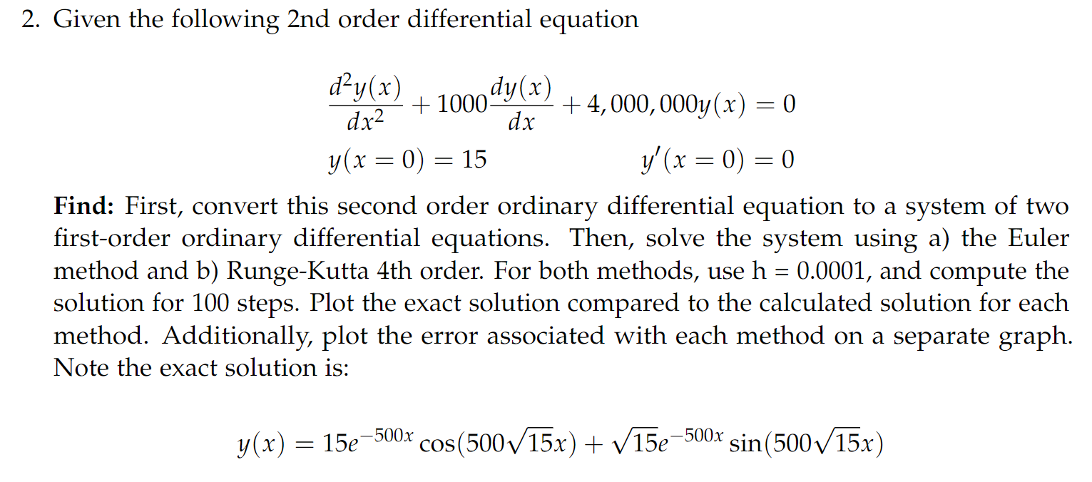 Solved 2. Given the following 2nd order differential | Chegg.com