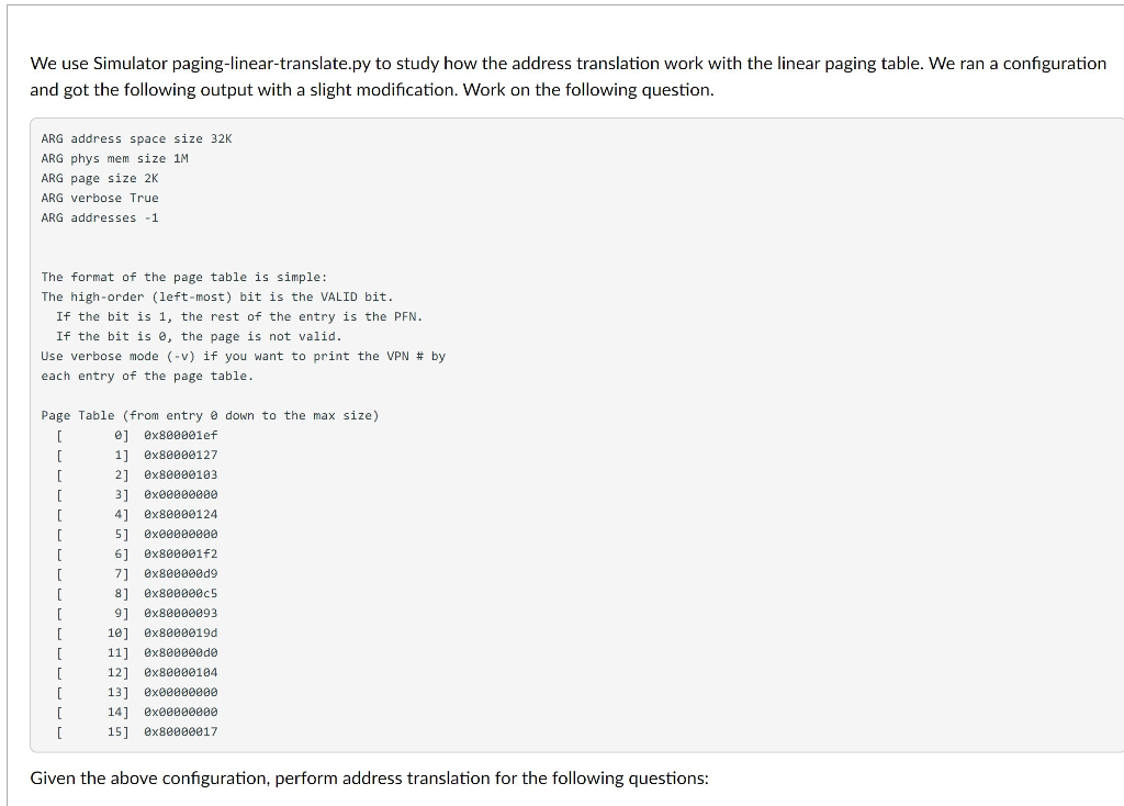 We use Simulator paging-linear-translate.py to study | Chegg.com