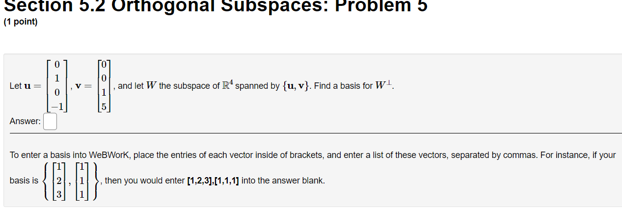 Solved Section 5.2 Orthogonal Subspaces: Problem 5 ( 1 | Chegg.com