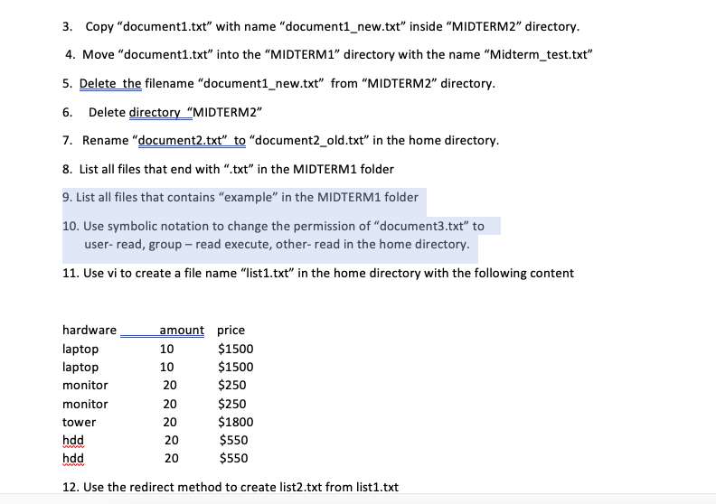Solved 3. Copy "document1.txt" with name "document1_new.txt" | Chegg.com