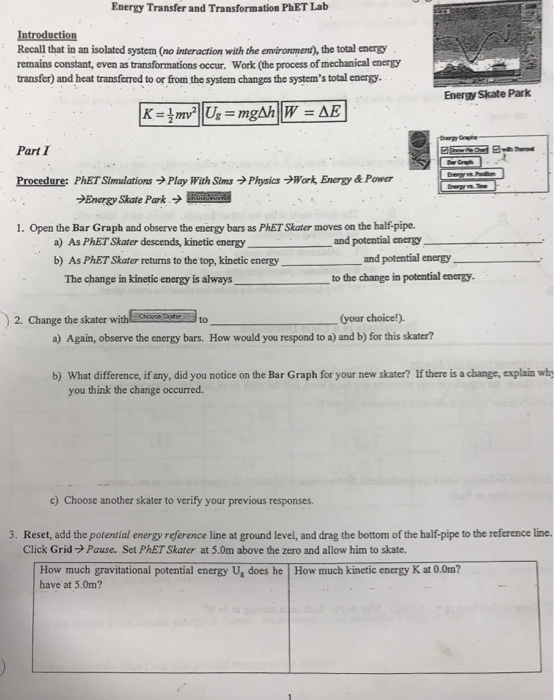 Solved Energy Transfer and Transformation PhET Lab | Chegg.com