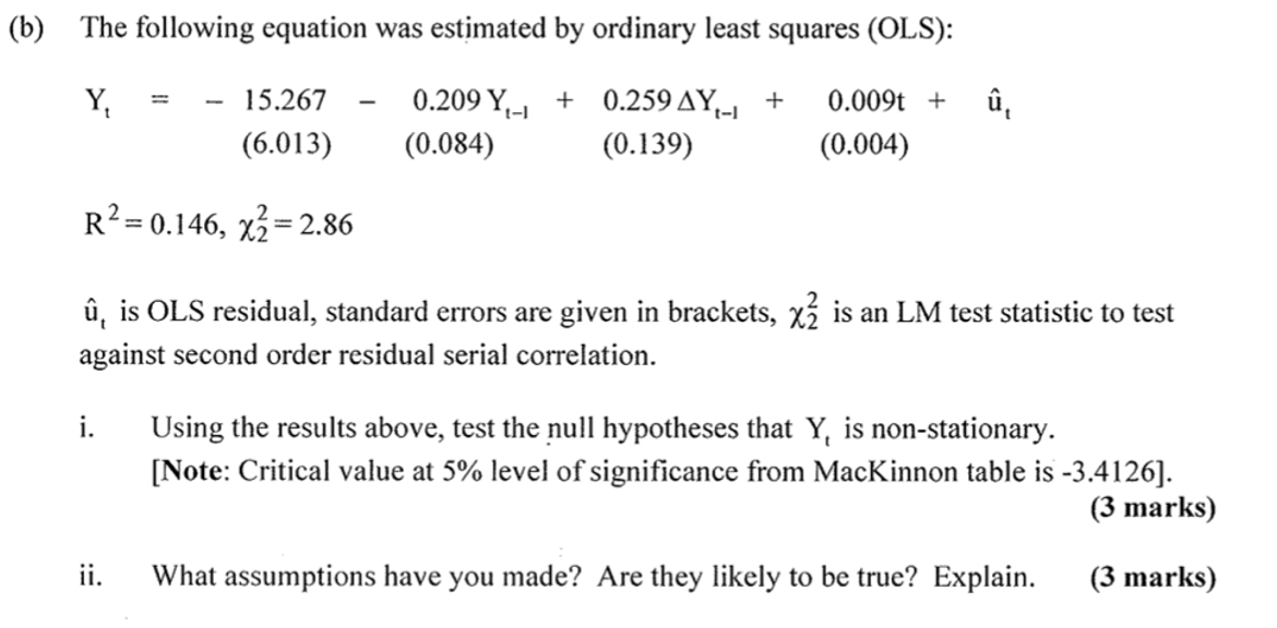 The following equation was estimated by ordinary | Chegg.com