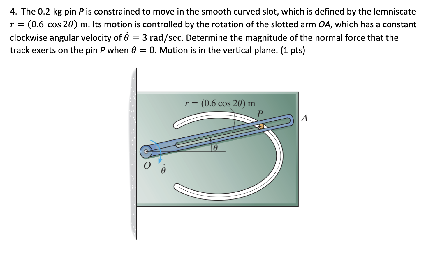 Solved 4. The 0.2−kg pin P is constrained to move in the | Chegg.com