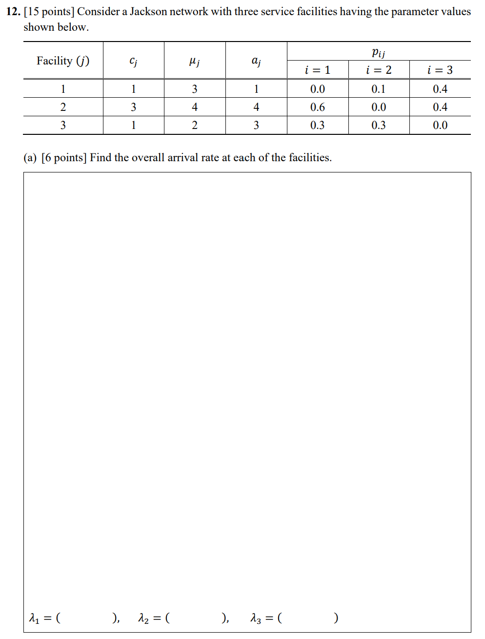 Solved 12. [15 points] Consider a Jackson network with three | Chegg.com