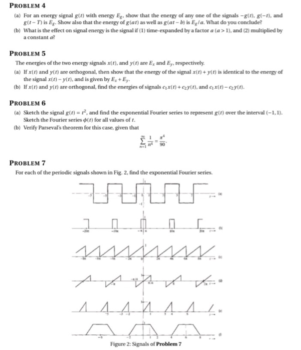 Solved PROBLEM 4 (a) For an energy signal gt) with energy | Chegg.com