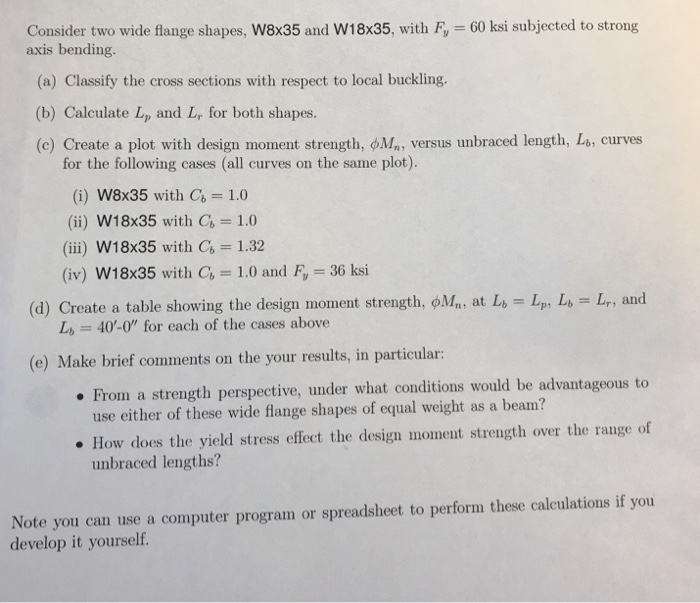 Consider two wide flange shapes, W8x35 and W18x35, | Chegg.com