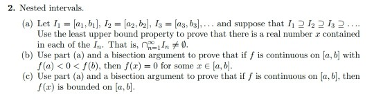 Solved 2. Nested intervals. (a) Let 11-[Q1, b1],互= [a2, b2], | Chegg.com