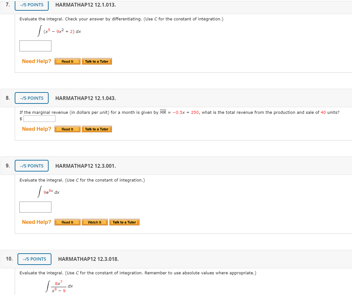 Solved -/5 POINTS HARMATHAP12 12.1.013. Evaluate the | Chegg.com