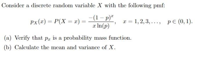Solved Consider a discrete random variable X with the | Chegg.com