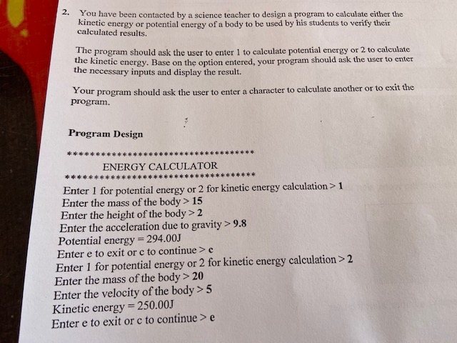 Solved formular: potential energy = mass x height x | Chegg.com