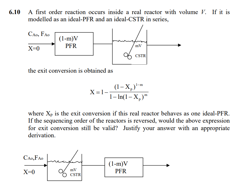 Solved A first order reaction occurs inside a real reactor | Chegg.com