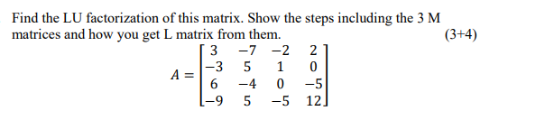 Solved Find the LU factorization of this matrix. Show the | Chegg.com