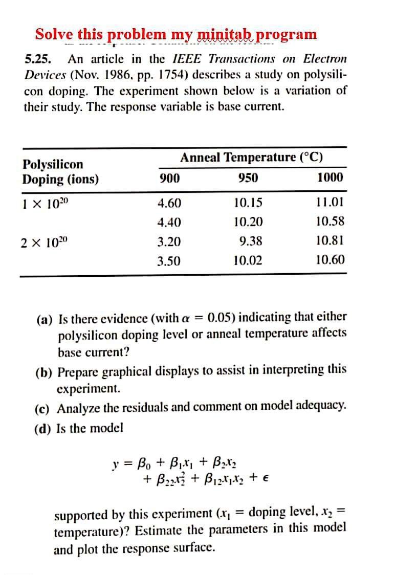 Solved Solve this problem my minitab program 5.25. An | Chegg.com