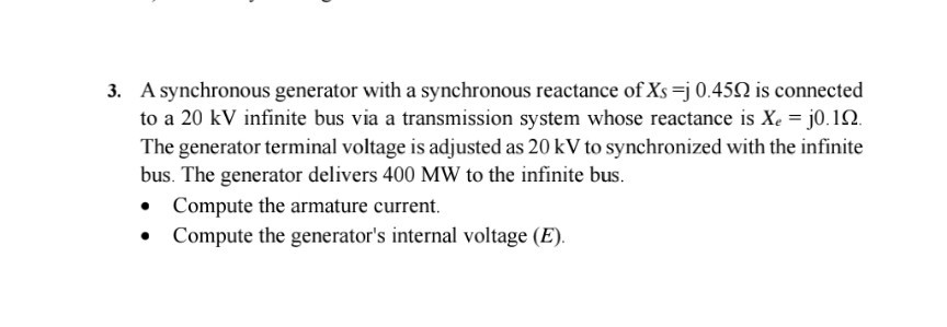 Solved A synchronous generator with a synchronous reactance | Chegg.com