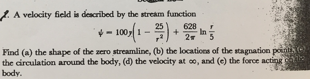 Solved + pl. A velocity field is described by the stream | Chegg.com