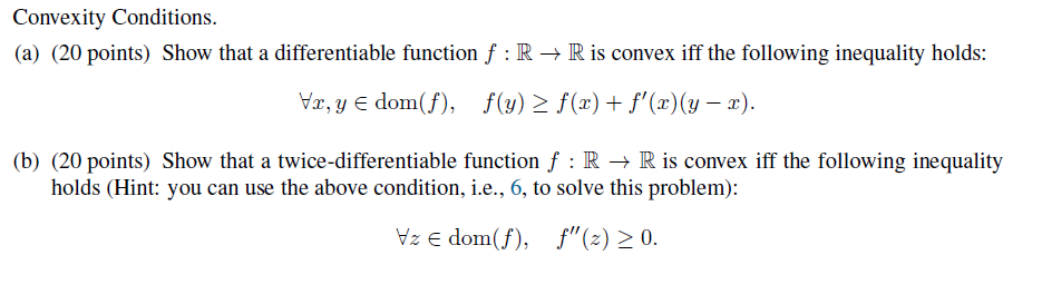 Solved Convexity Conditions. (a) (20 points) Show that a | Chegg.com